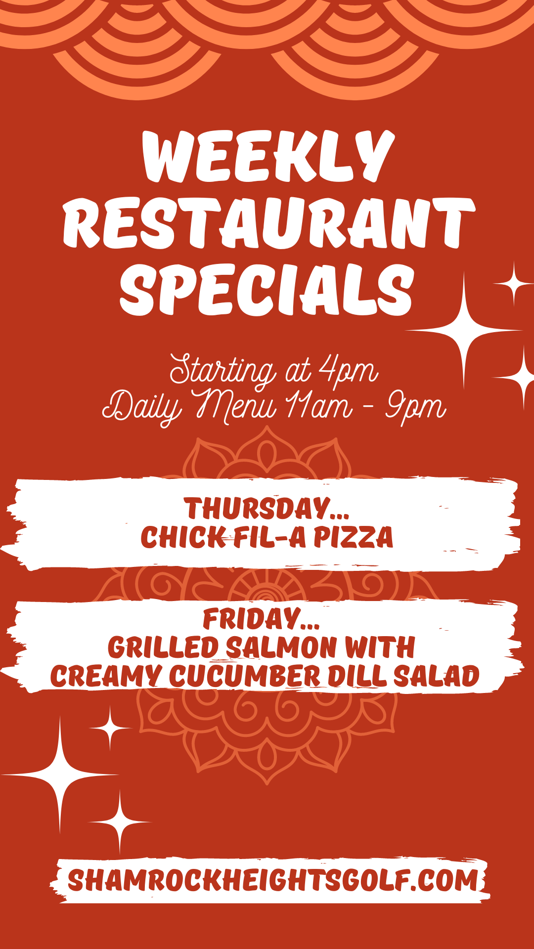 Weekly Restaurant Specials and Taylor Made Fitting Event - Shamrock Heights